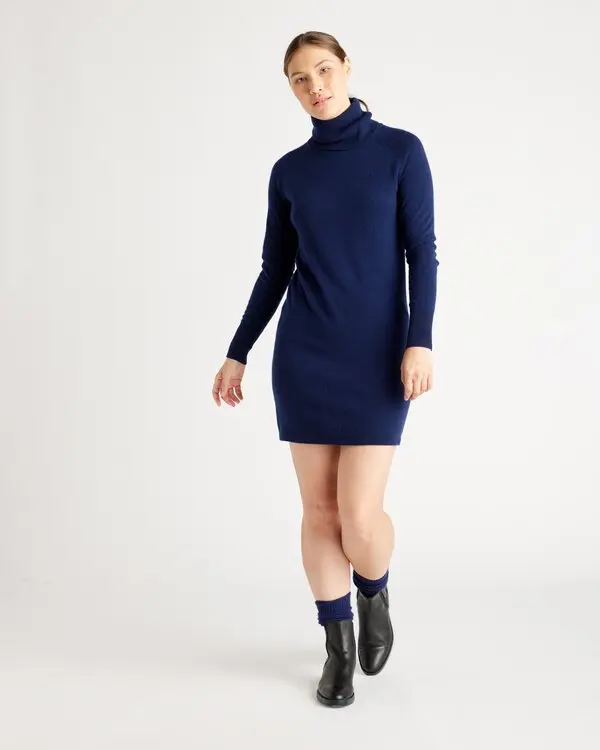 Quince Cashmere Turtleneck Sweater Dress - Navy