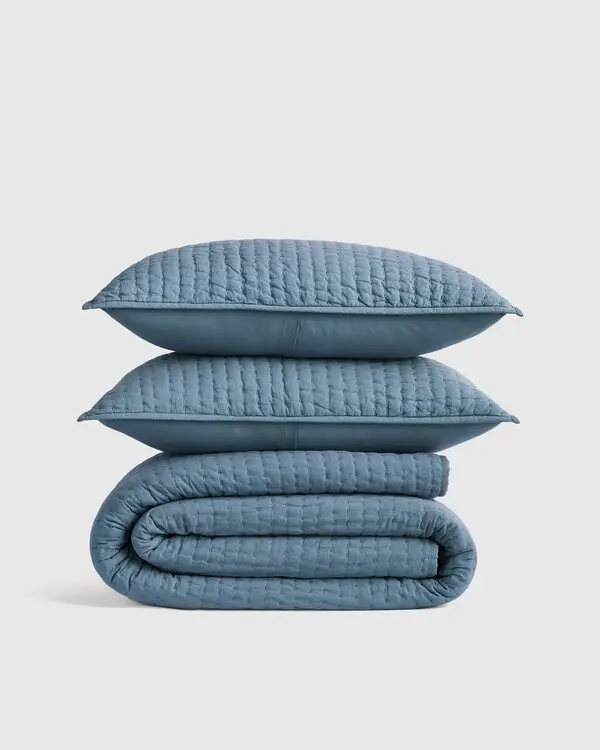 Quince European Linen Cotton Stitch Quilt Set - Glacier Blue