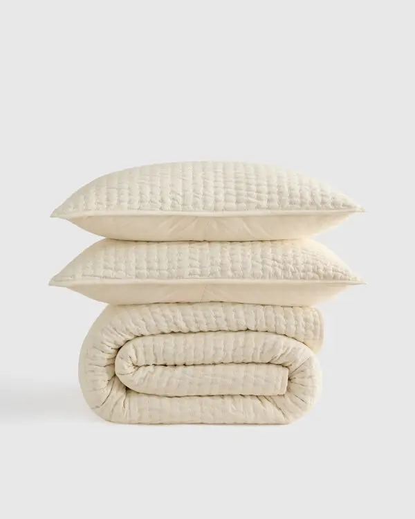 Quince European Linen Cotton Stitch Quilt Set - Ivory