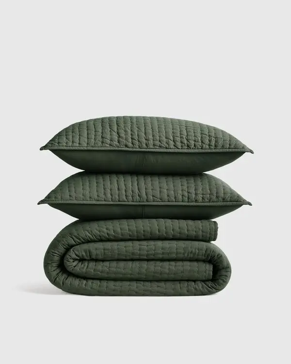 Quince European Linen Cotton Stitch Quilt Set - Pine