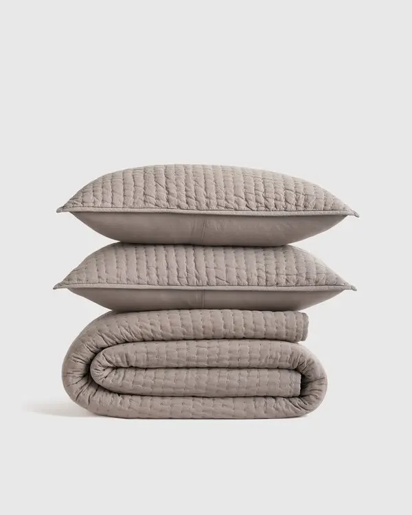 Quince European Linen Cotton Stitch Quilt Set - Stone