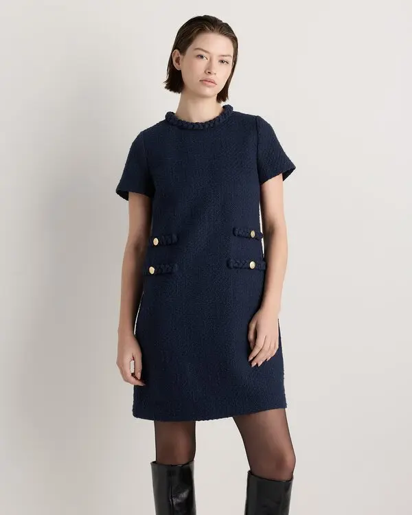 Quince Tweed Short Sleeve Mini Dress - Deep Navy