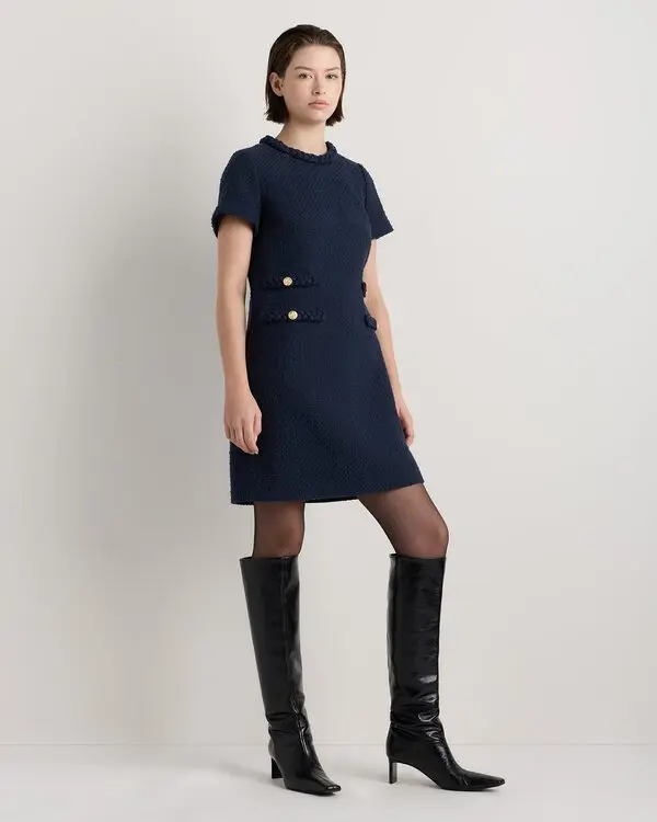Quince Tweed Short Sleeve Mini Dress - Deep Navy