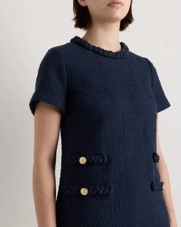 Quince Tweed Short Sleeve Mini Dress - Deep Navy