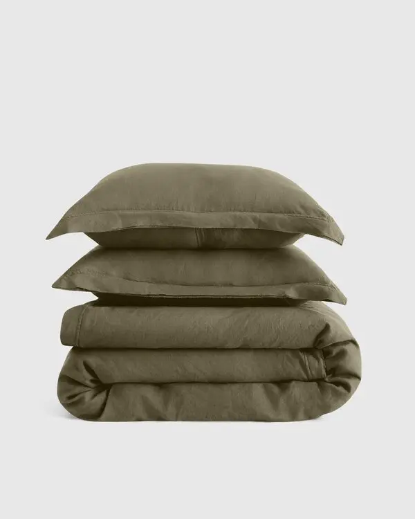 Quince European Linen Double Flange Duvet Cover Set - Dusty Olive