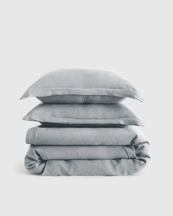 Quince European Linen Double Flange Duvet Cover Set - Mist