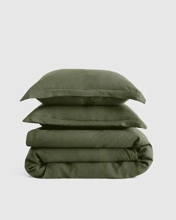 Quince European Linen Double Flange Duvet Cover Set - Pine