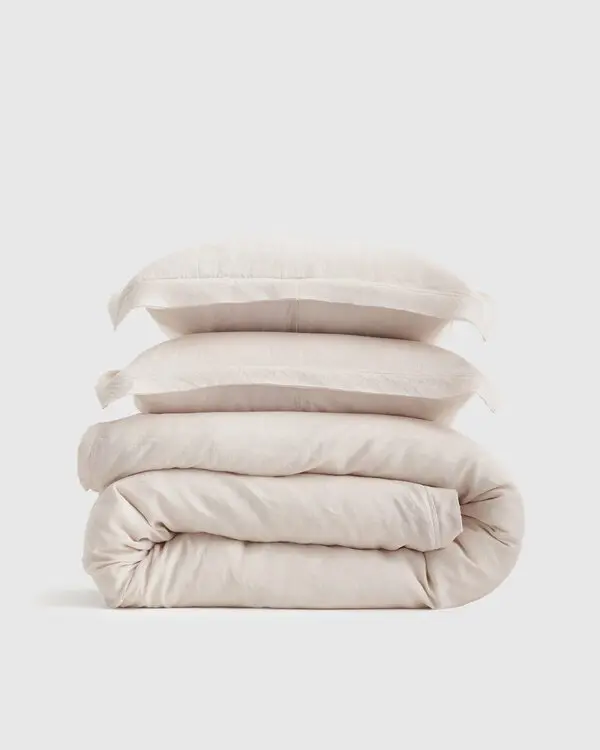 Quince European Linen Double Flange Duvet Cover Set - Sand