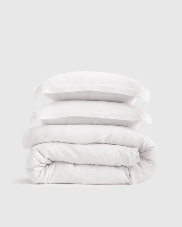Quince European Linen Double Flange Duvet Cover Set - White