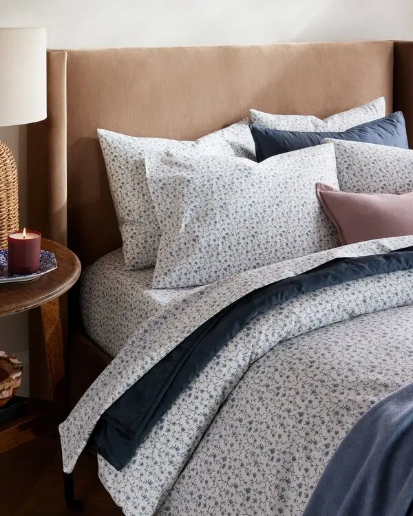 Quince Organic Crisp Percale Floral Deluxe Bedding Bundle - Blue Florette