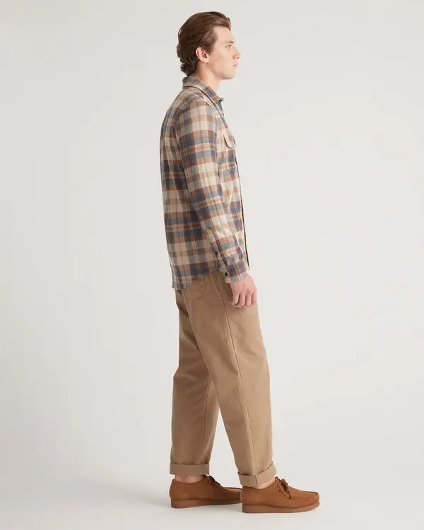 Quince Stretch Sweater Fleece Shirt - Mocha Check