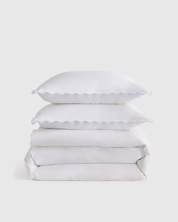 Quince Classic Organic Percale Scallop Sheet Set - White/mist