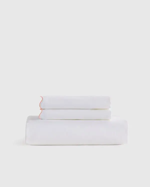 Quince Signature Giza Cotton Sateen Embroidered Sham - White/rose