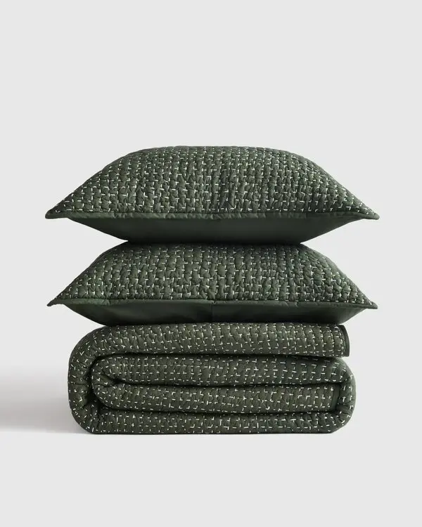 Quince Hand Stitched Quilt Set - Pine