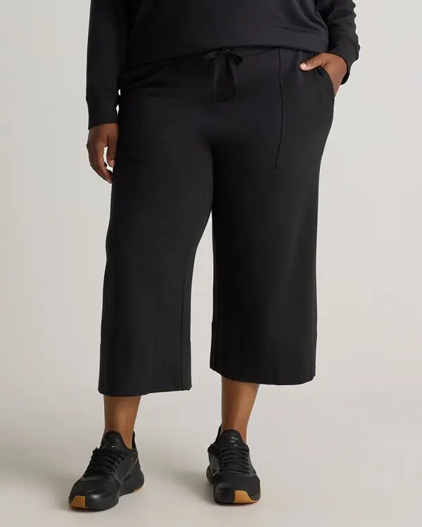 Quince Supersoft Fleece Cropped Wide Leg Pants - Black