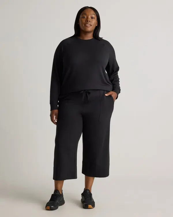Quince Supersoft Fleece Cropped Wide Leg Pants - Black