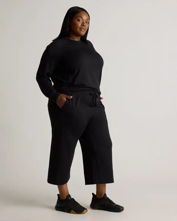Quince Supersoft Fleece Cropped Wide Leg Pants - Black