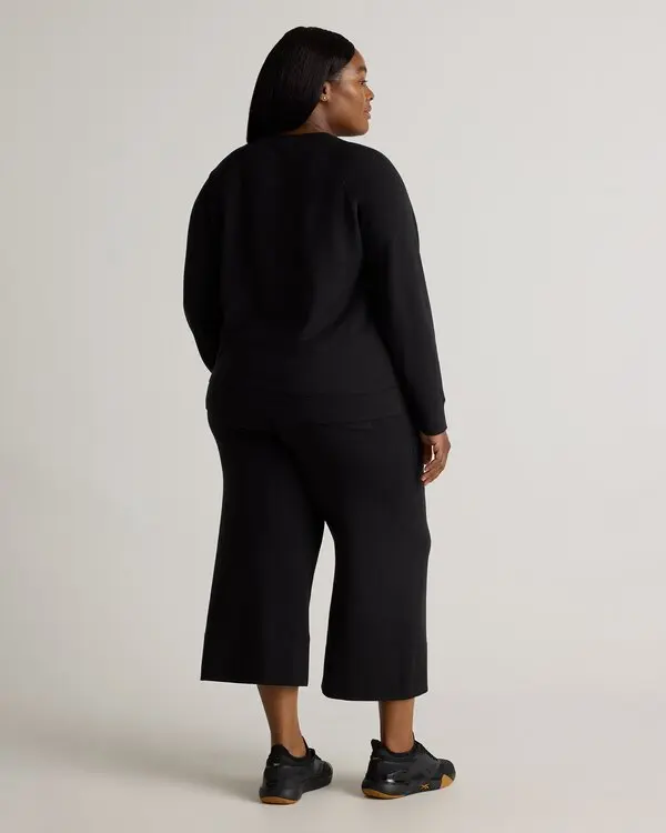 Quince Supersoft Fleece Cropped Wide Leg Pants - Black