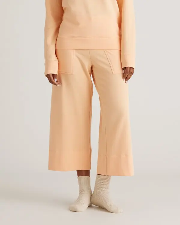 Quince Supersoft Fleece Cropped Wide Leg Pants - Sunset Orange