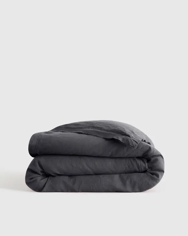 Quince European Linen Double Flange Duvet Cover - Charcoal