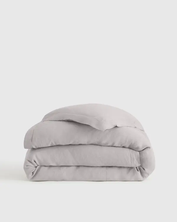 Quince European Linen Double Flange Duvet Cover - Light Grey