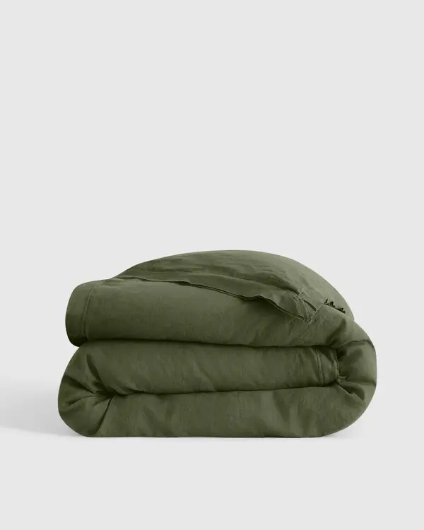 Quince European Linen Double Flange Duvet Cover - Pine