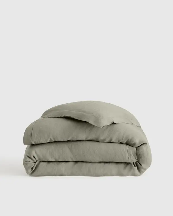 Quince European Linen Double Flange Duvet Cover - Willowleaf