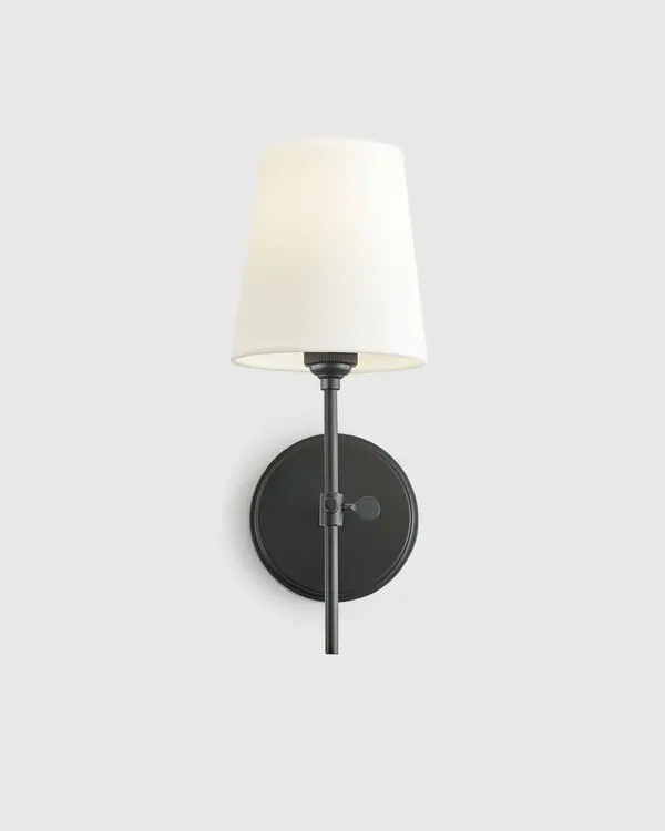 Quince Linear Steel Sconce With Linen Shade - Black