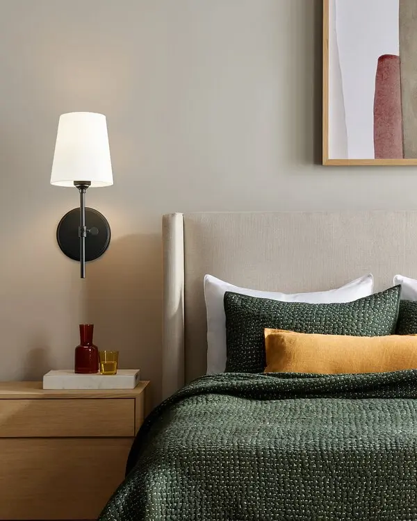 Quince Linear Steel Sconce With Linen Shade