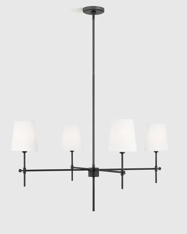 Quince Linear Steel Chandelier With Linen Shades - Black