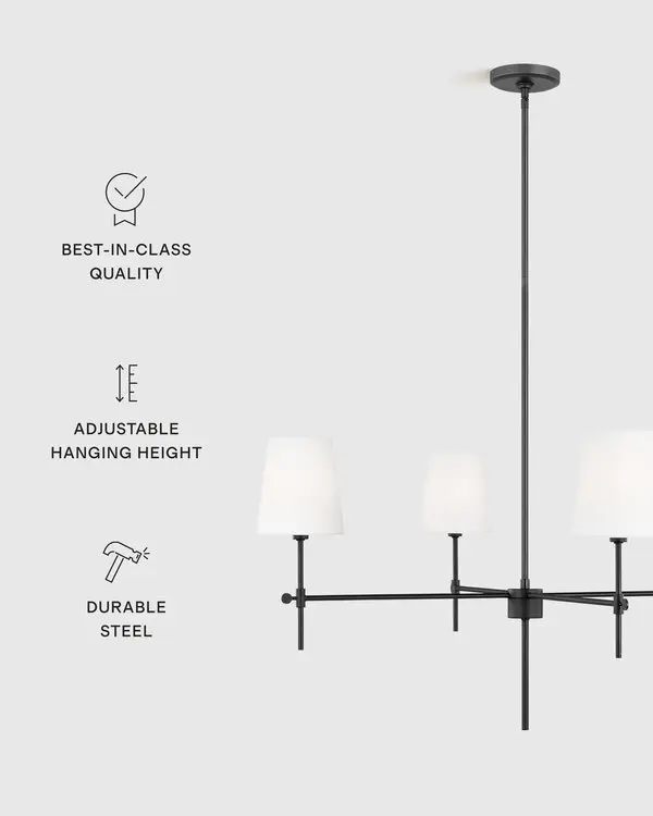 Quince Linear Steel Chandelier With Linen Shades - Black