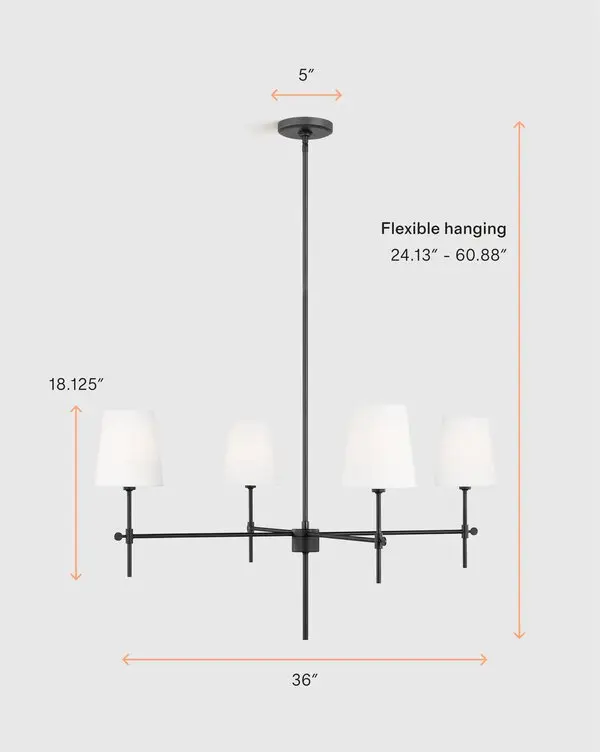 Quince Linear Steel Chandelier With Linen Shades - Black