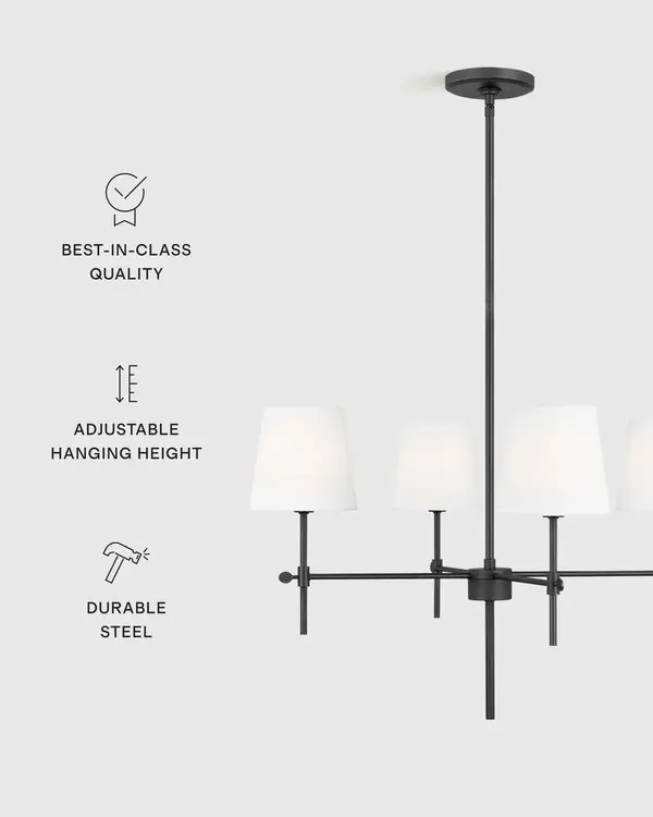 Quince Linear Steel Chandelier With Linen Shades - Black