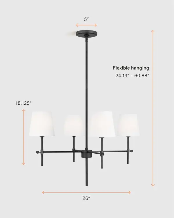 Quince Linear Steel Chandelier With Linen Shades - Black