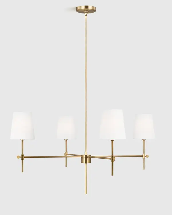 Quince Linear Steel Chandelier With Linen Shades - Brass