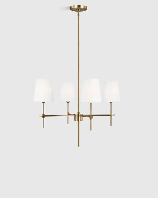 Quince Linear Steel Chandelier With Linen Shades - Brass