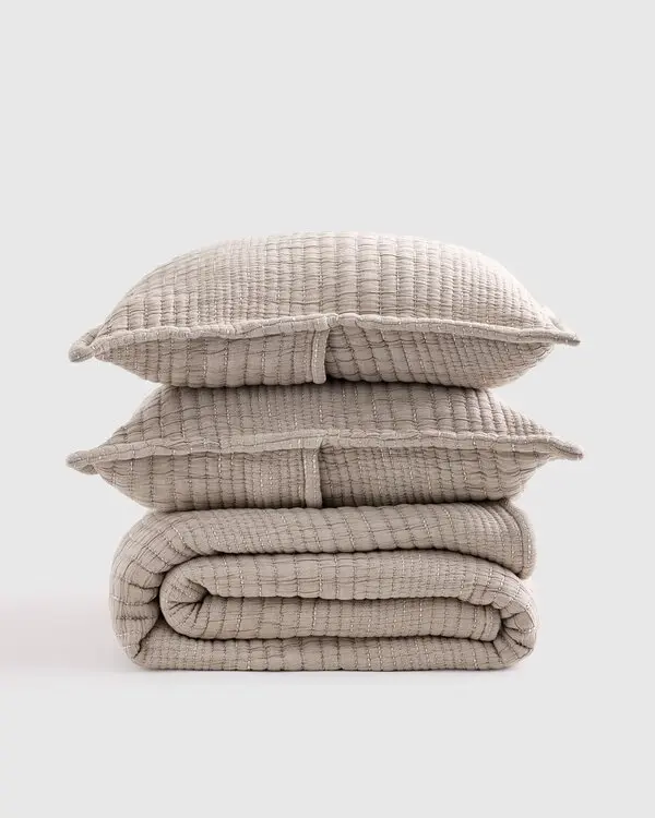 Quince Channel Stitch Coverlet Set - Taupe