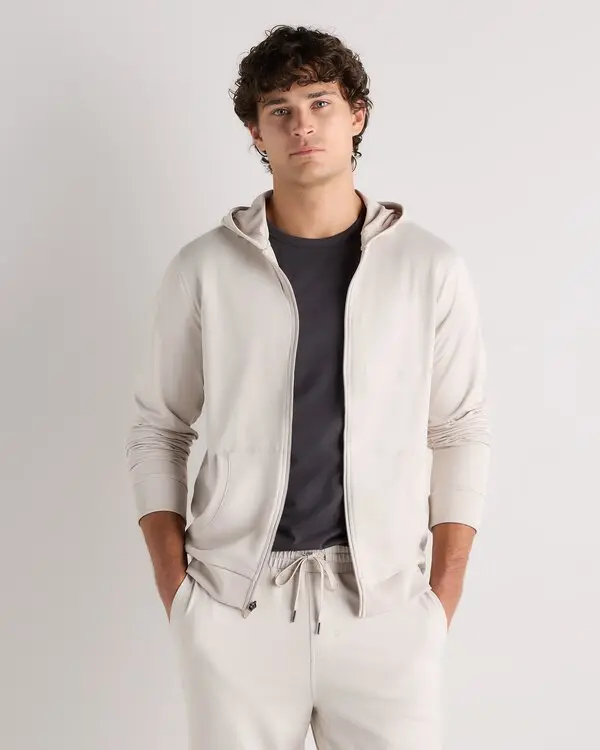 Quince Flowknit Performance Full-zip Chest Pocket Hoodie - Solid Chalk