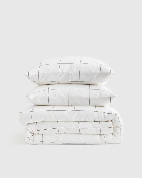 Quince Luxury Organic Sateen Duvet Cover Set - Windowpane
