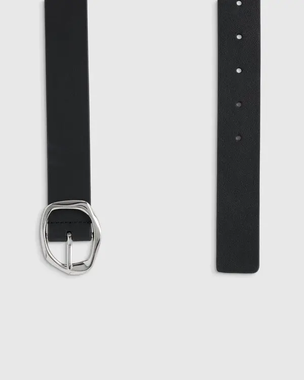 Quince Lola European Leather Western Skinny Belt - Black/silver