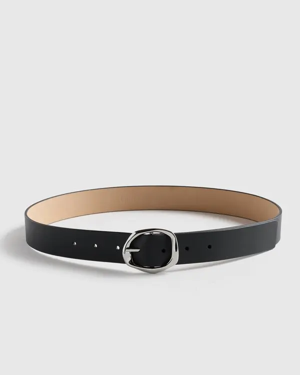 Quince Zoe Sculptural Leather Belt - Black/silver