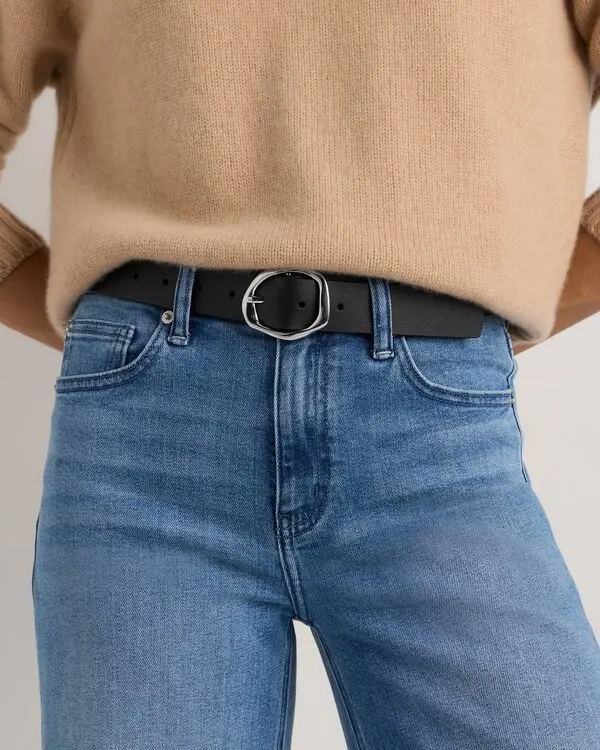 Quince Zoe Sculptural Leather Belt - Black/silver