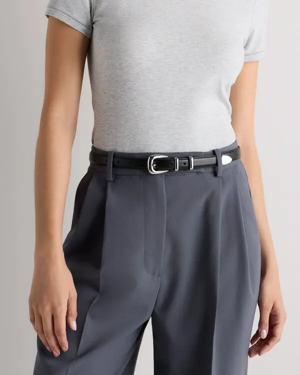 Quince Zoe Sculptural Leather Belt - Black/silver