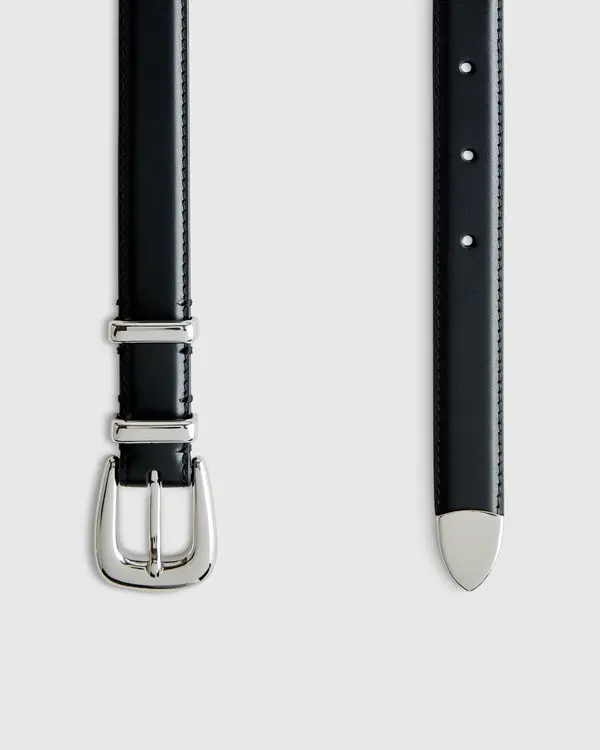 Quince Zoe Sculptural Leather Belt - Black/silver