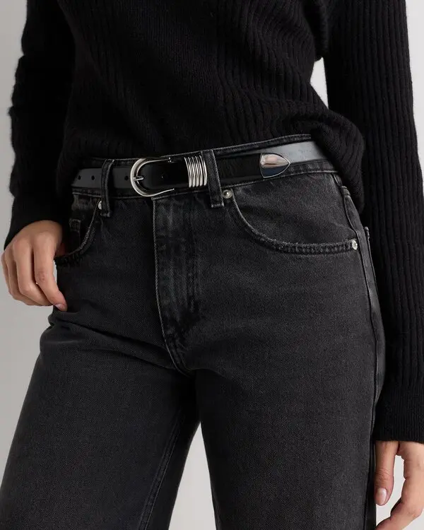 Quince Zoe Sculptural Leather Belt - Black/silver