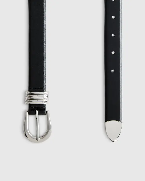 Quince Zoe Sculptural Leather Belt - Black/silver