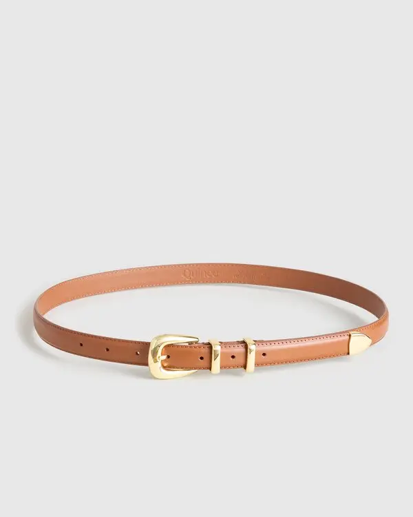 Quince Zoe Sculptural Leather Belt - Nutmeg/gold