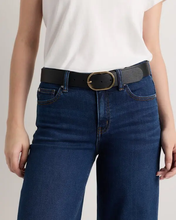 Quince Cleo Oval European Leather Belt - Black