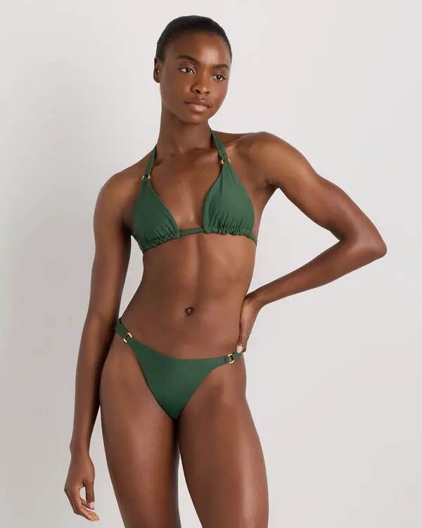 Quince Italian Full Coverage Triangle Bikini Top With Gold Rings - Palm