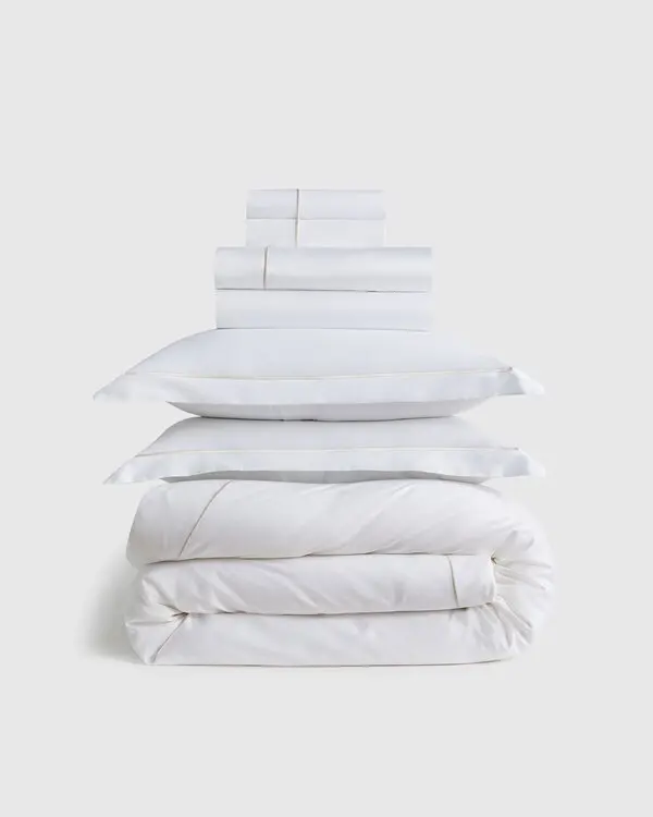 Quince Signature Giza Cotton Sateen Embroidered Sheet Set - White/sand